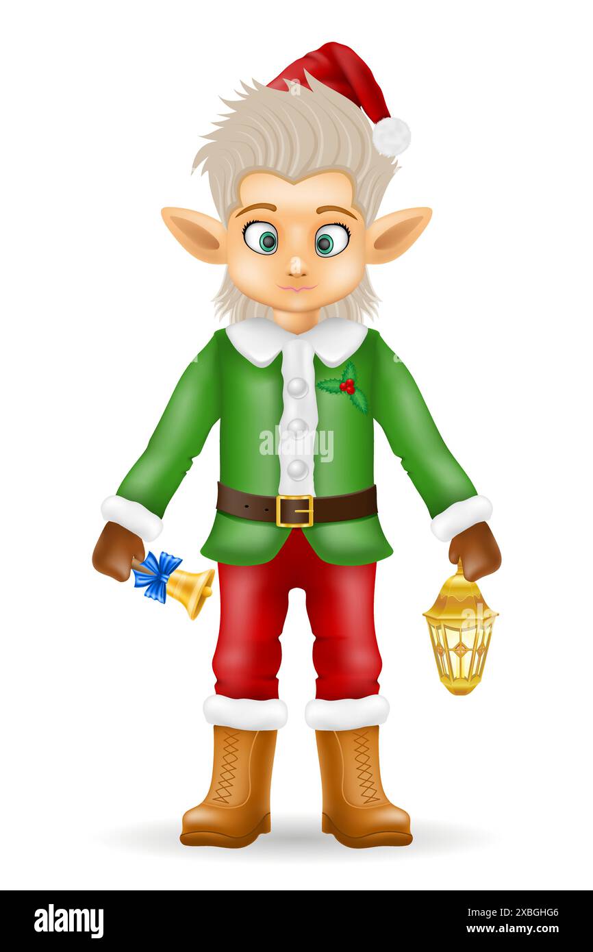 christmas elf santa claus helper vector illustration isolated on white ...
