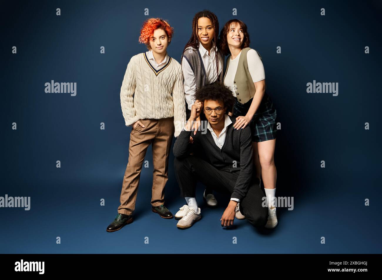 A group of young multicultural friends, stand next to each other in ...