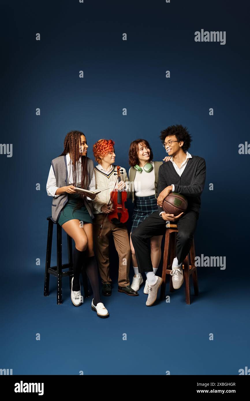 A group of young multicultural friends, including a nonbinary person ...