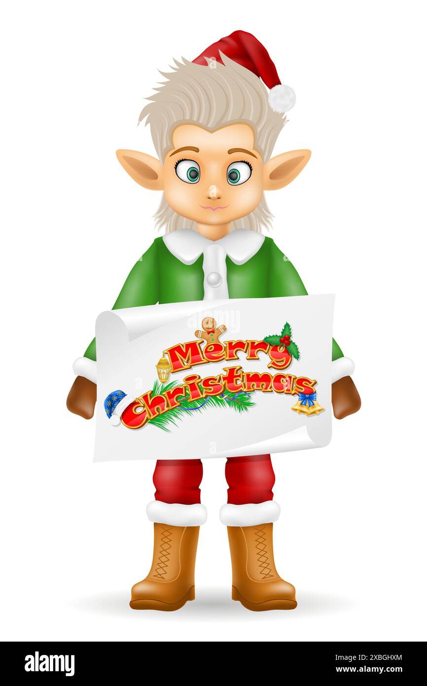 christmas elf santa claus helper vector illustration isolated on white ...