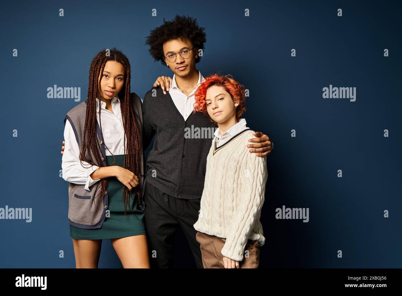 Multicultural friends, including a nonbinary person, standing together ...