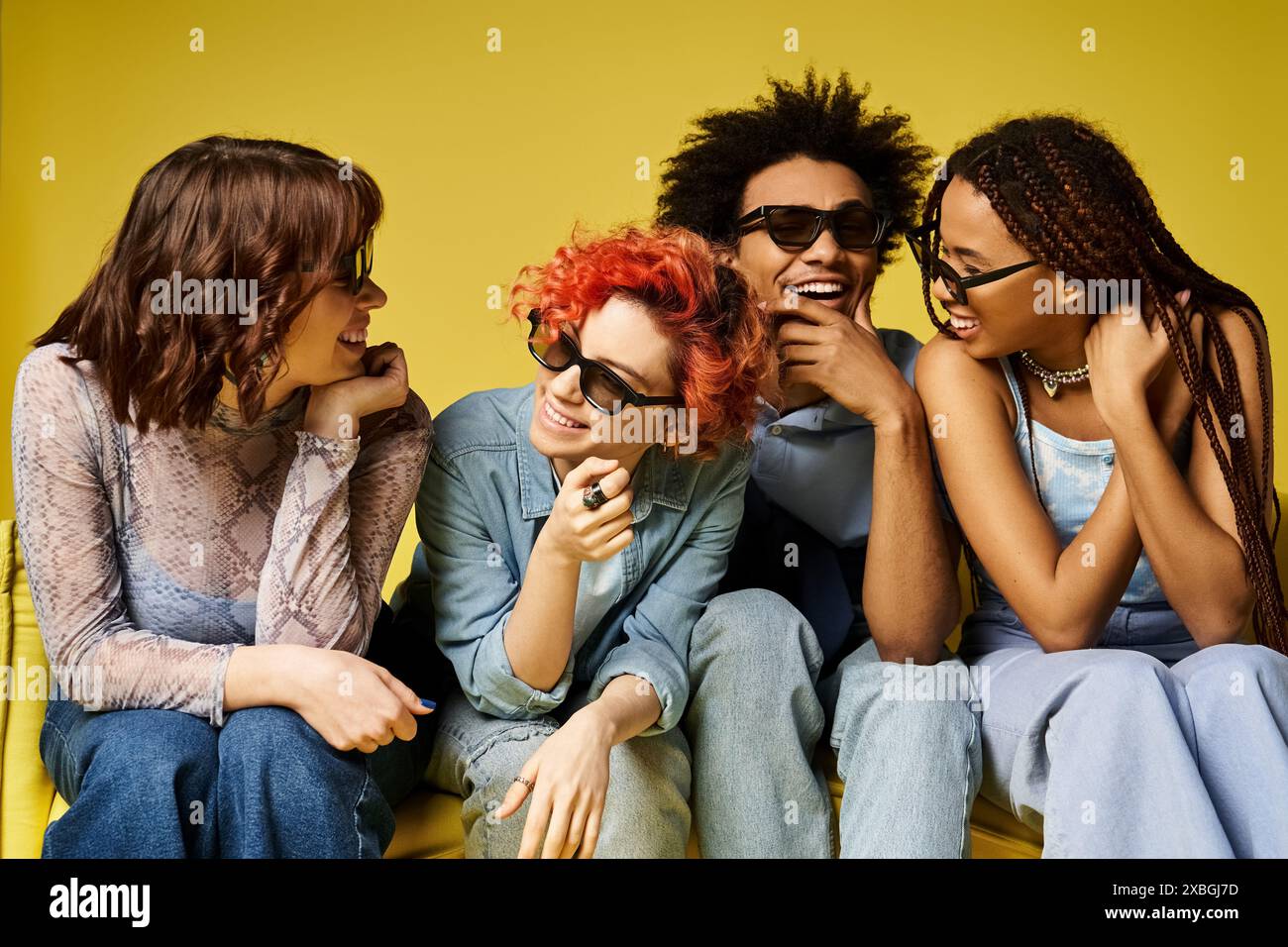 A group of young multicultural friends, including a nonbinary person ...