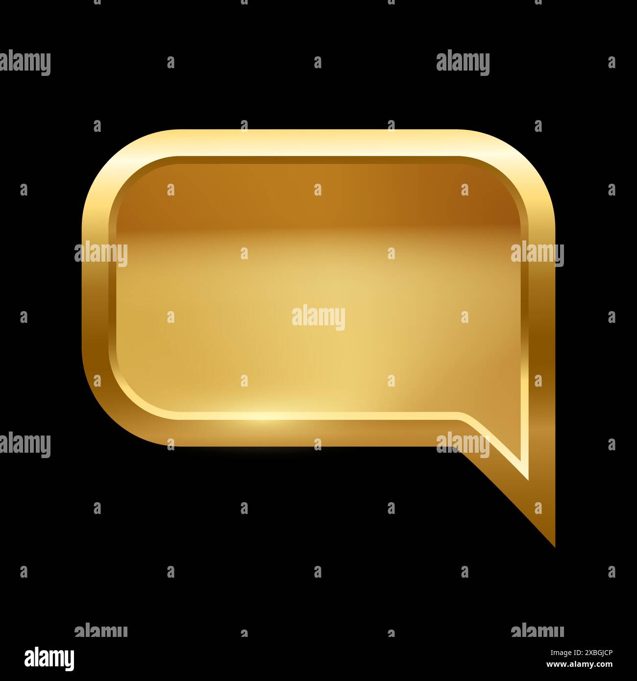 Gold rectangle speech bubble with frame vector illustration. 3d golden ...