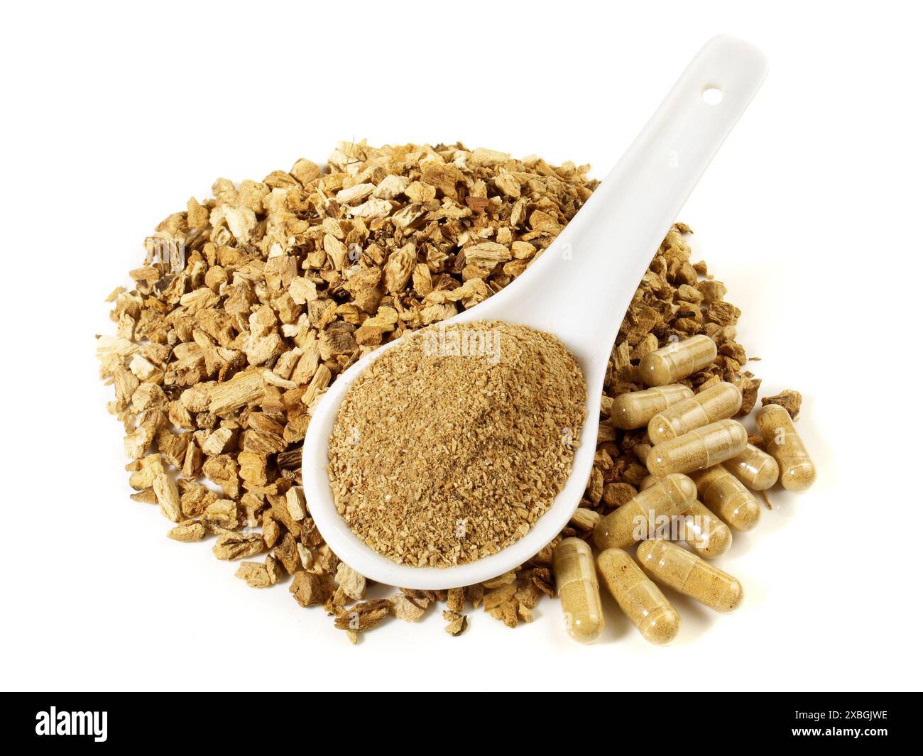 Dried Gentian Roots with Powder and Capsules. Bitter Substance isolated ...