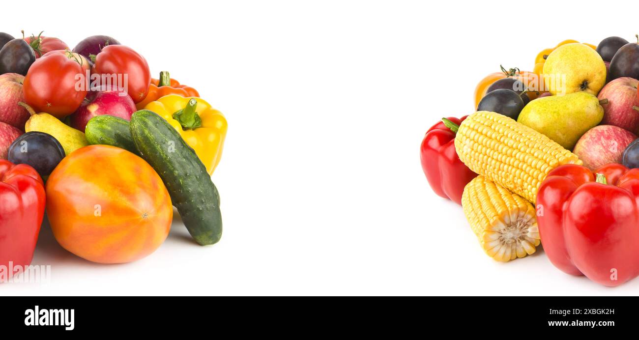 Collection fruits and vegetables isolated on a white background ...
