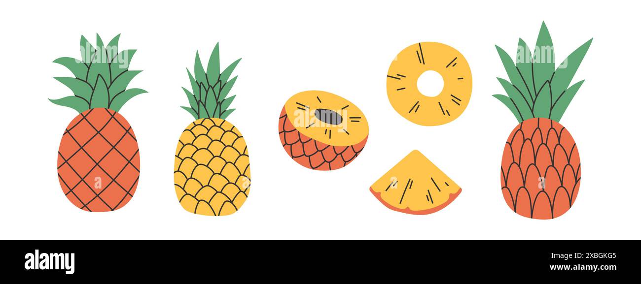 Set of abstract vector pineapple. Simple pineapple. Tropical fruit ...