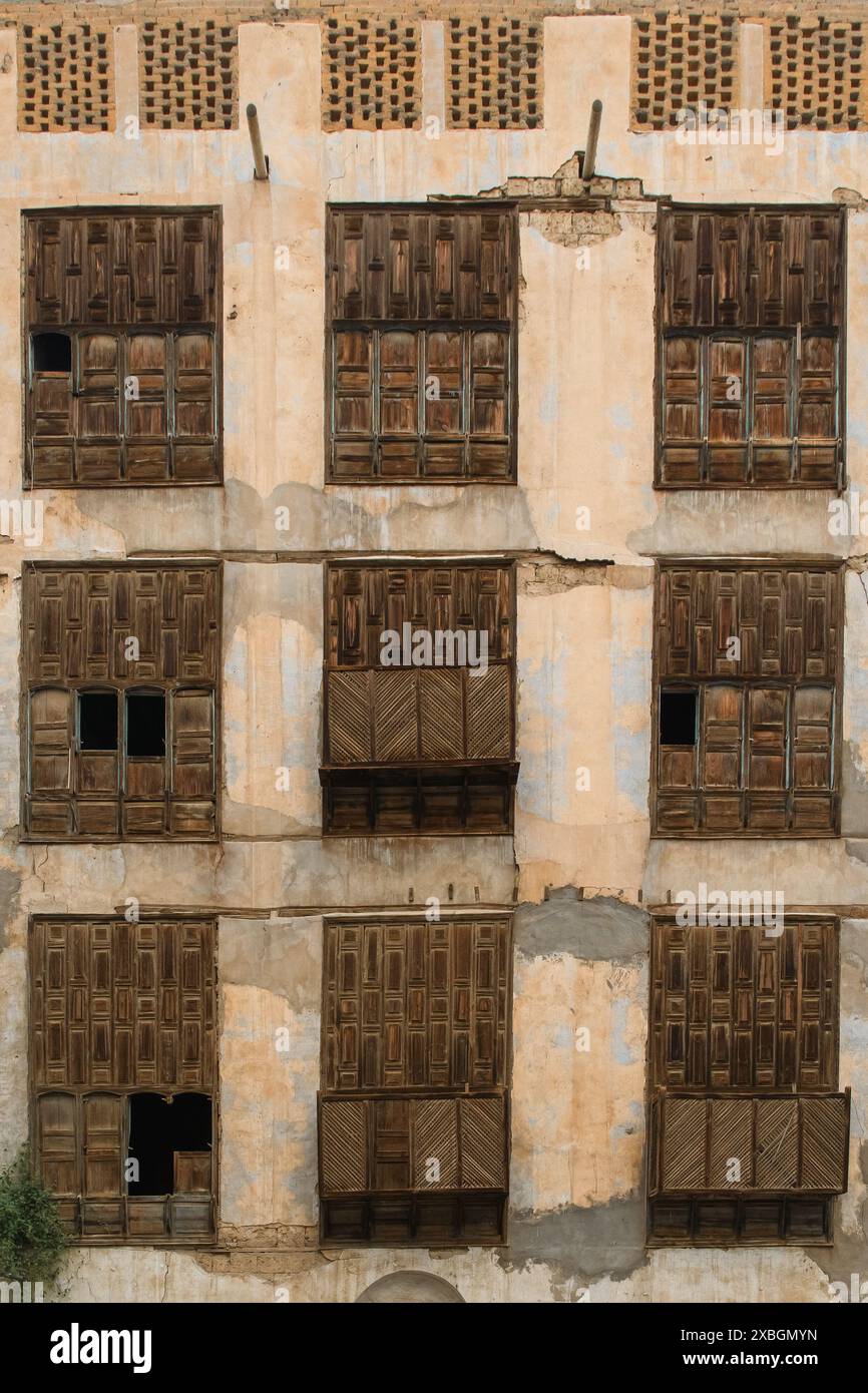 Jeddah, Saudi Arabia - December 12, 2022: A detailed view of a historic ...