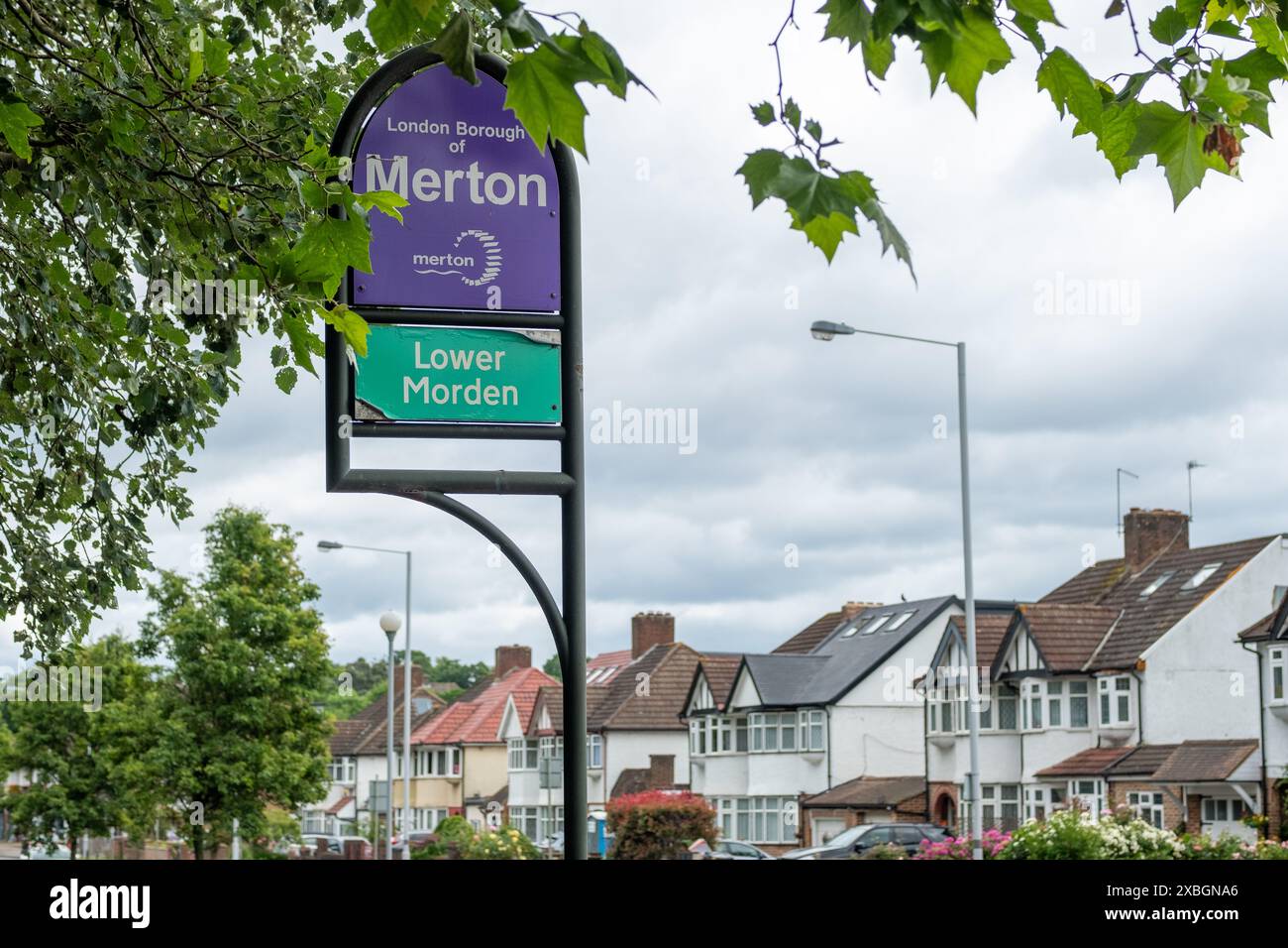LONDON- JUNE 10, 2024: Boundary sign for the borough of Merton with ...