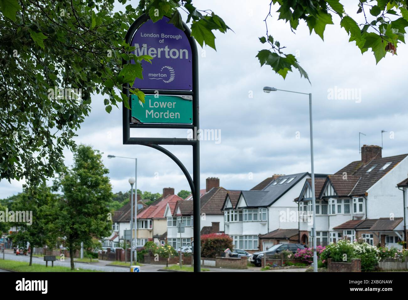 LONDON- JUNE 10, 2024: Boundary sign for the borough of Merton with ...