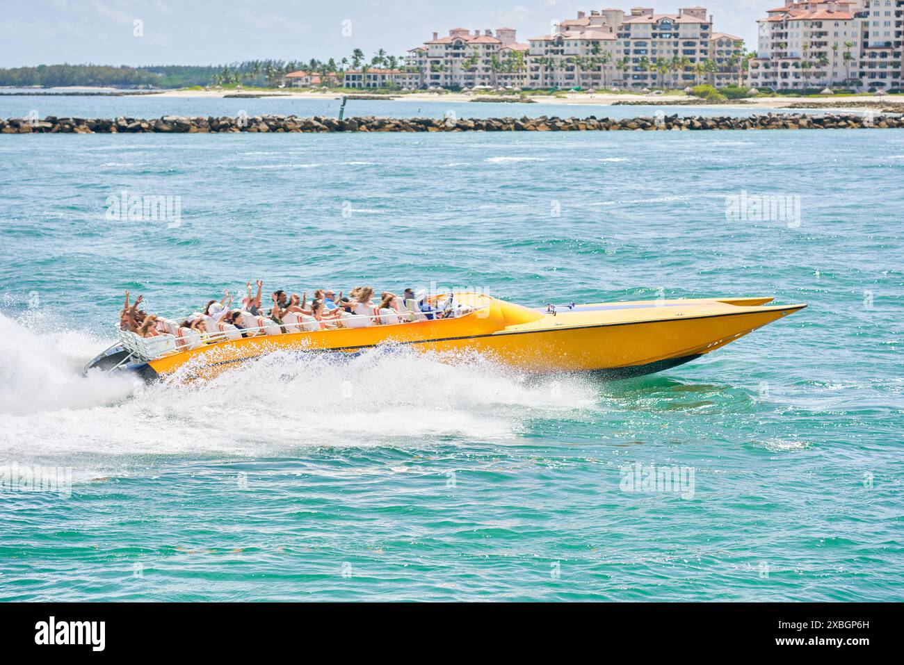 Speed boat ride on tropical waters od Miami, feeling the thrill of ...
