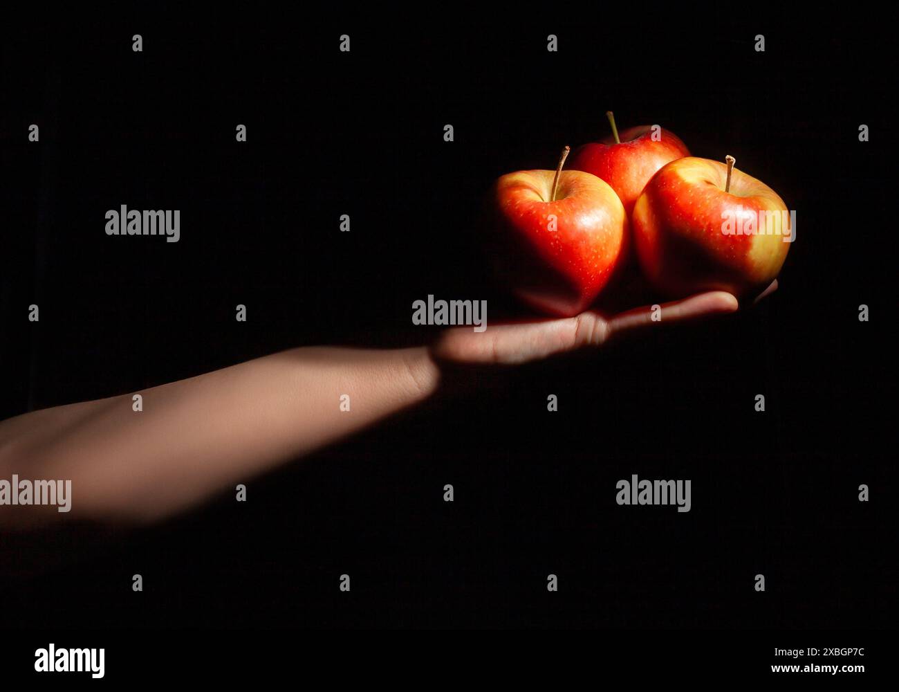 apple group in hand on black background Stock Photo - Alamy