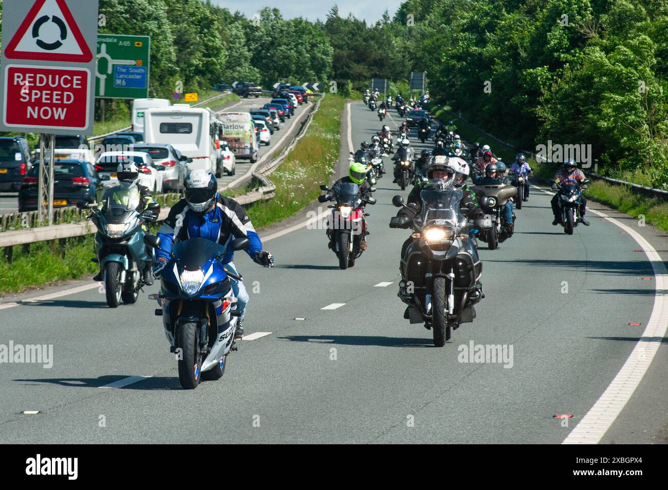 Motorcycles in Convoy on the memorial ride for Hairy Biker Dave Myers ...