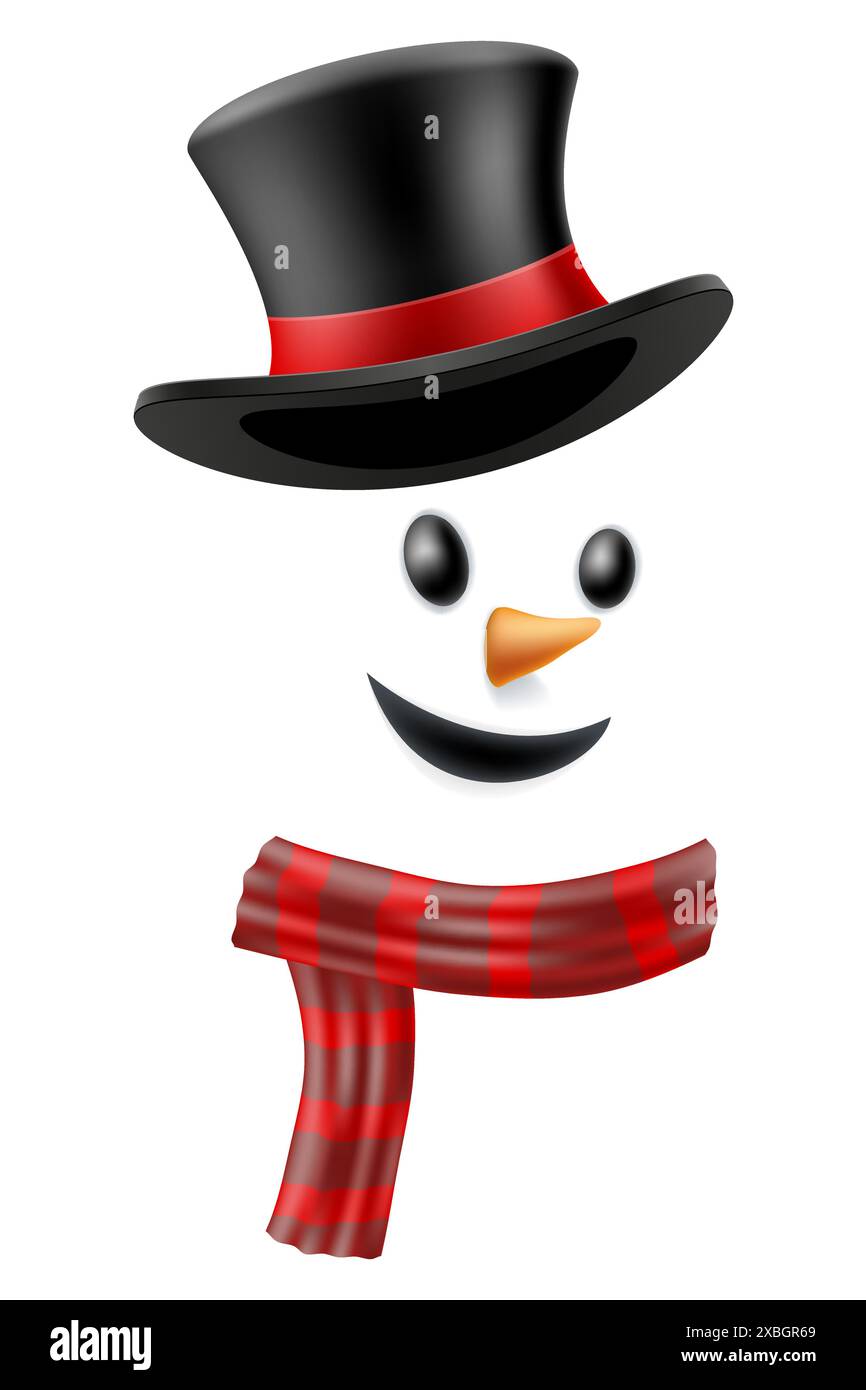 face of christmas winter snowman in hat with scarf vector illustration ...