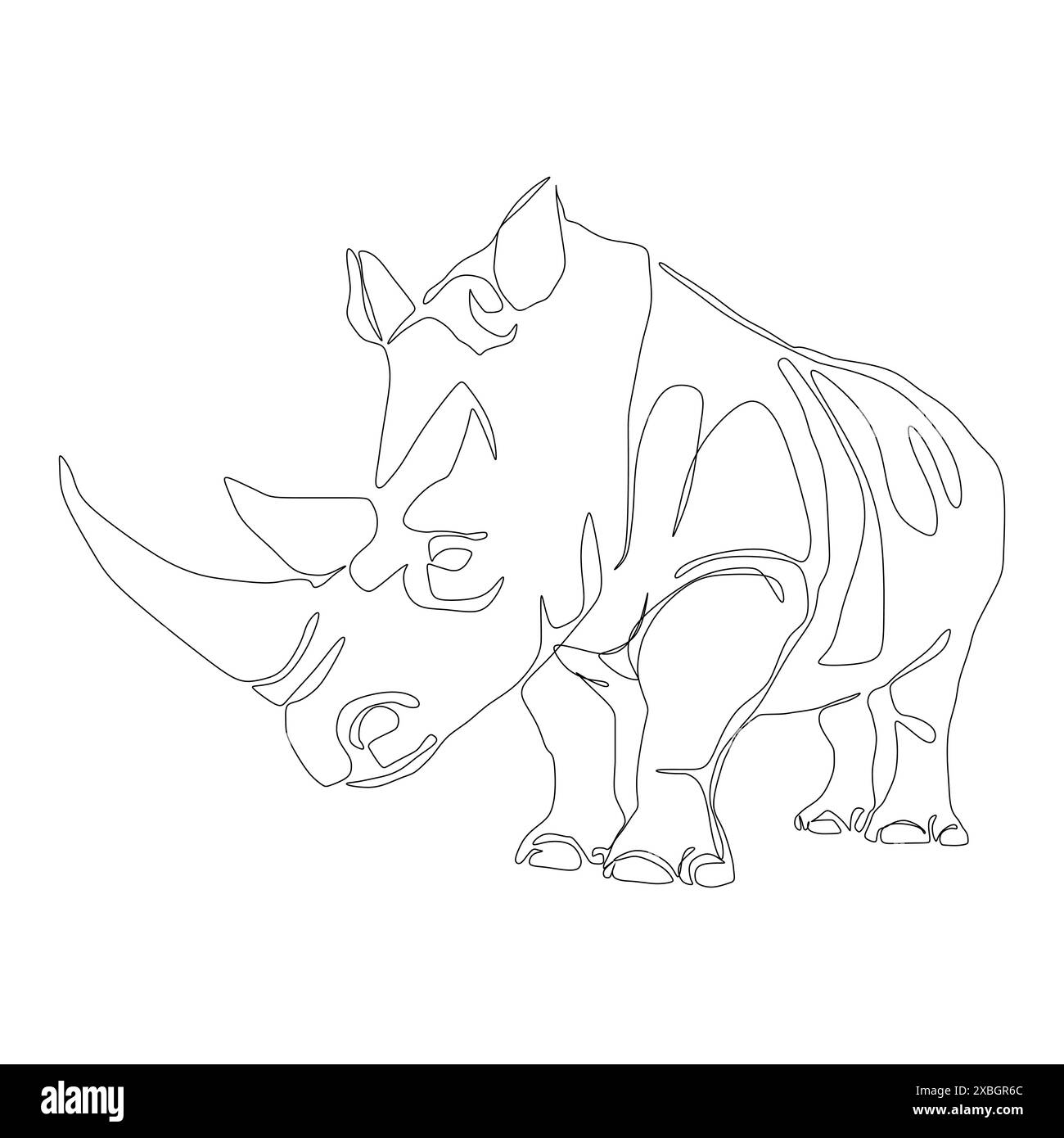 One line silhouette design of rhino. hand drawn minimalistic style ...