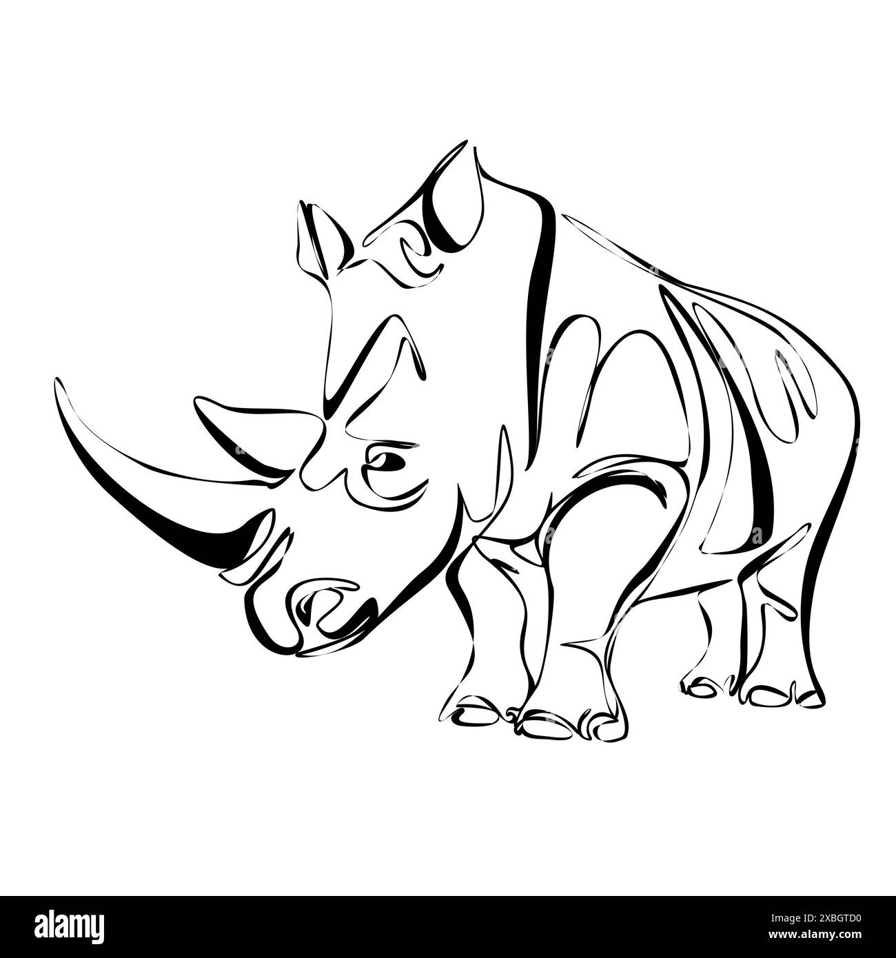 One line silhouette design of rhino. hand drawn minimalistic style ...
