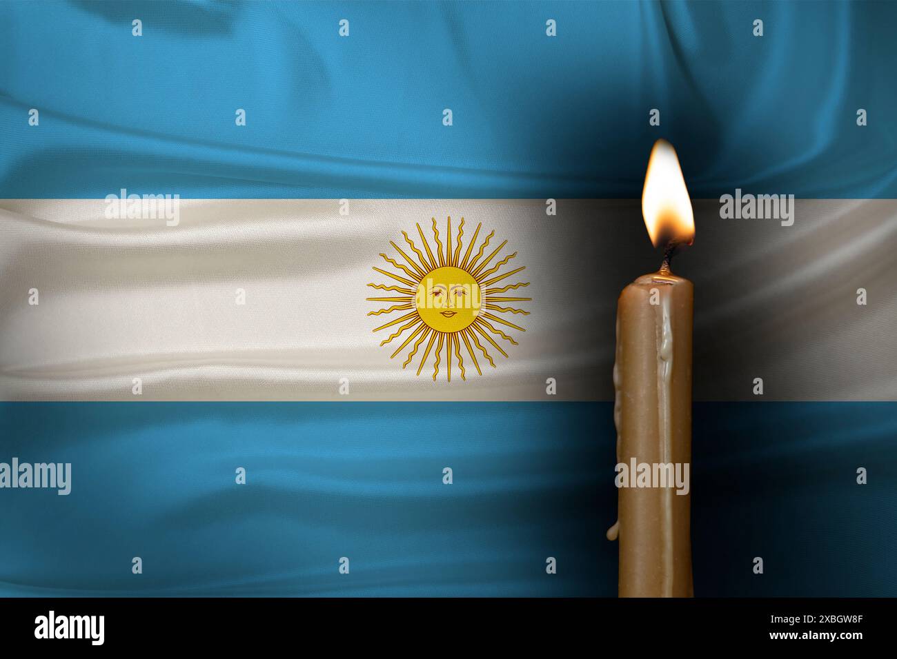 mourning candle burning front of flag Argentina, memory of heroes ...
