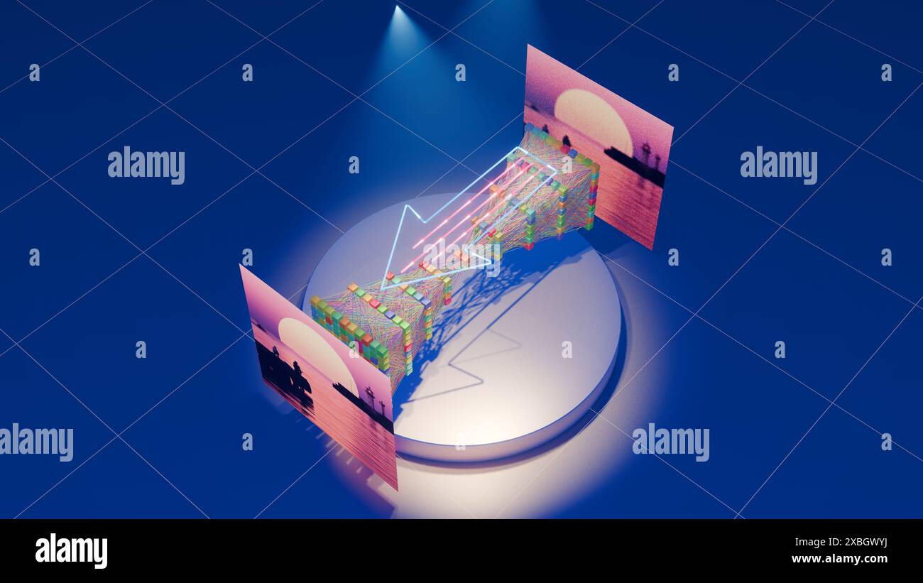 Visualization Of Autoencoder For Image Denoising From Noisy Input To Clean Output 3d Rendering