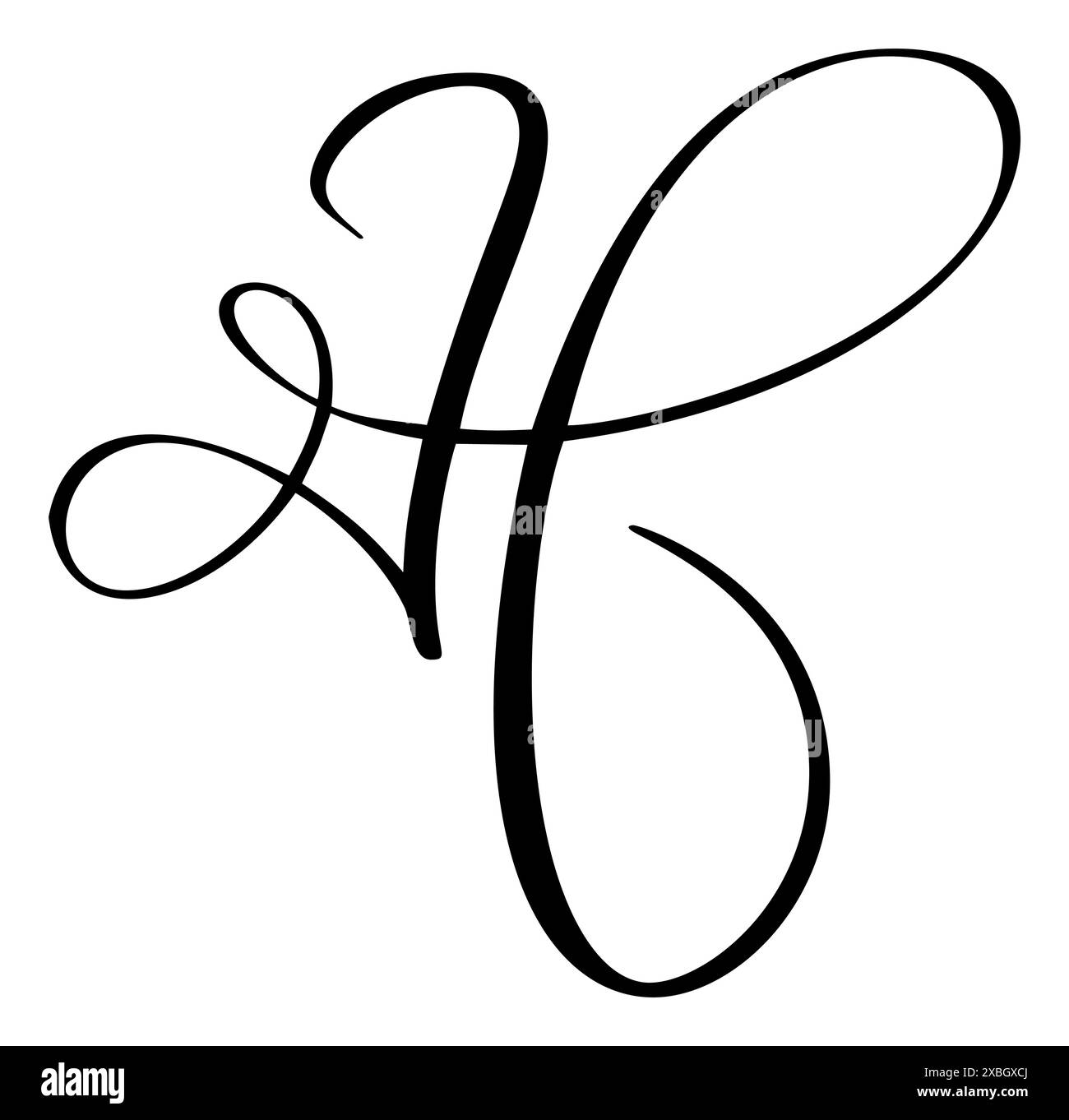 Vector calligraphy hand drawn letter H. Script font logo icon ...