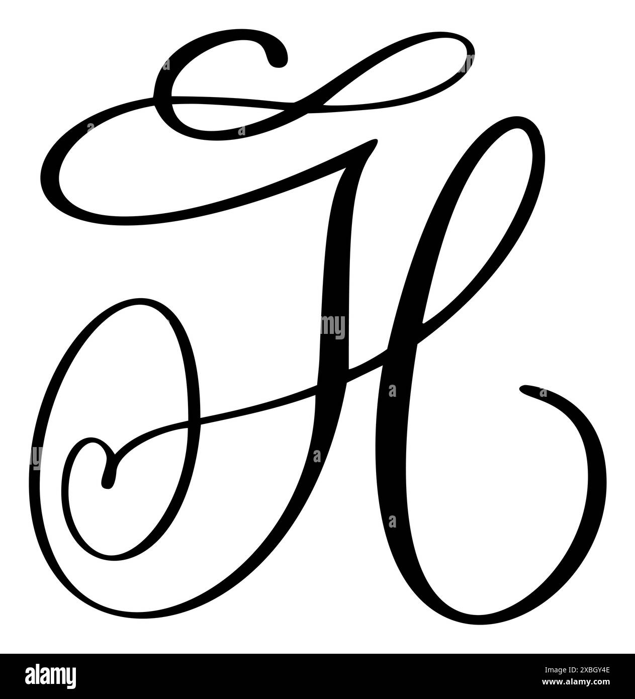 Vector calligraphy hand drawn capital letter H logo drop cap. Script ...