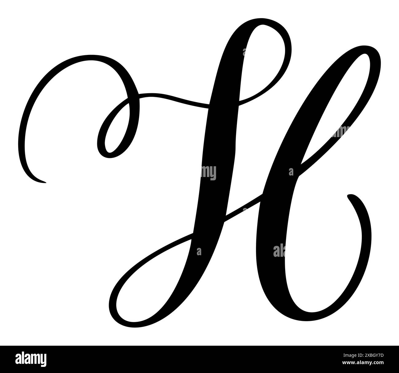 Vector calligraphy hand drawn capital letter H. Script font logo icon ...