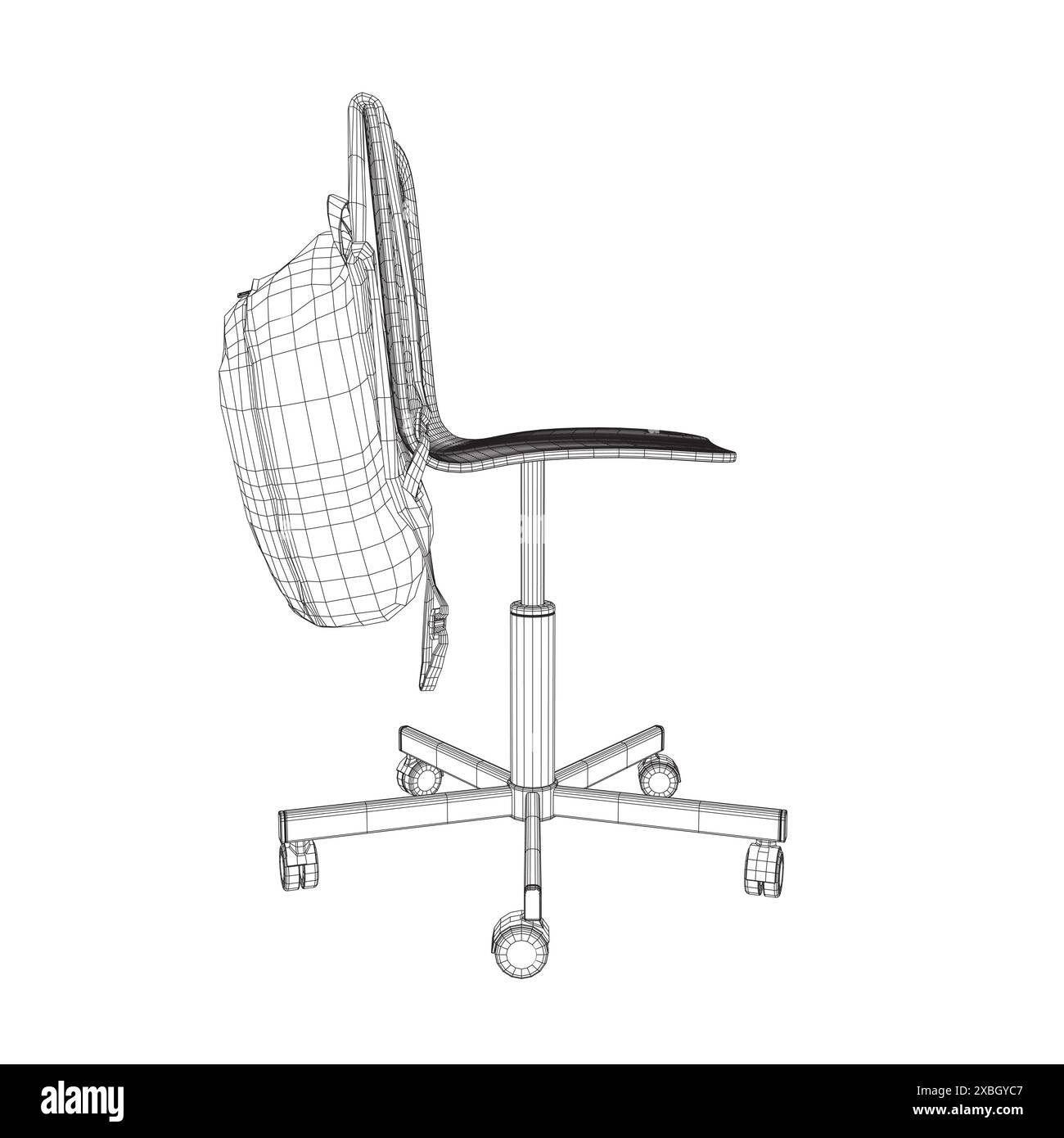 Wireframe of a backpack hanging on a chair made of black lines isolated ...