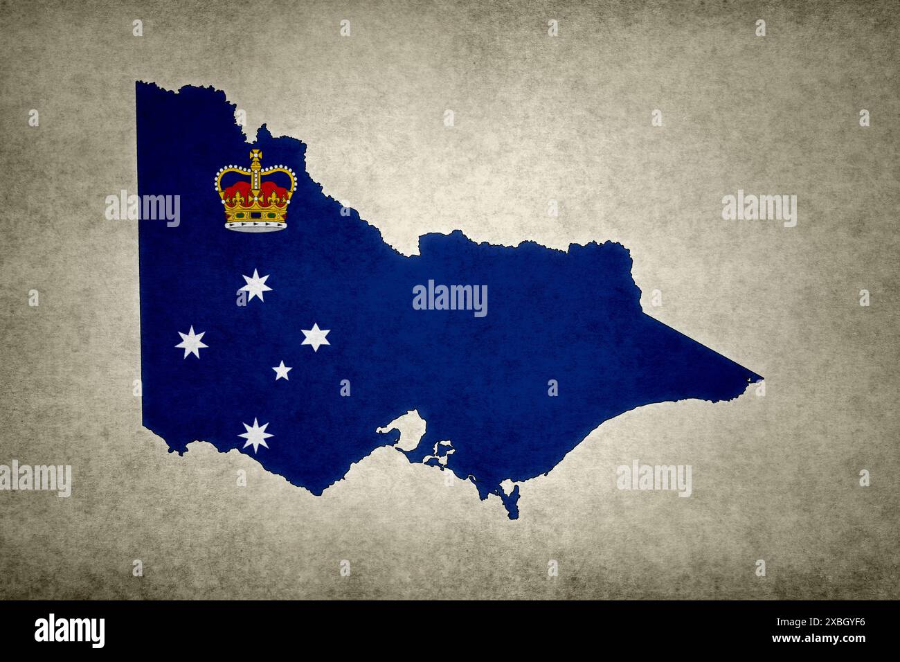Grunge map of Victoria (Australia) with its flag printed within its ...