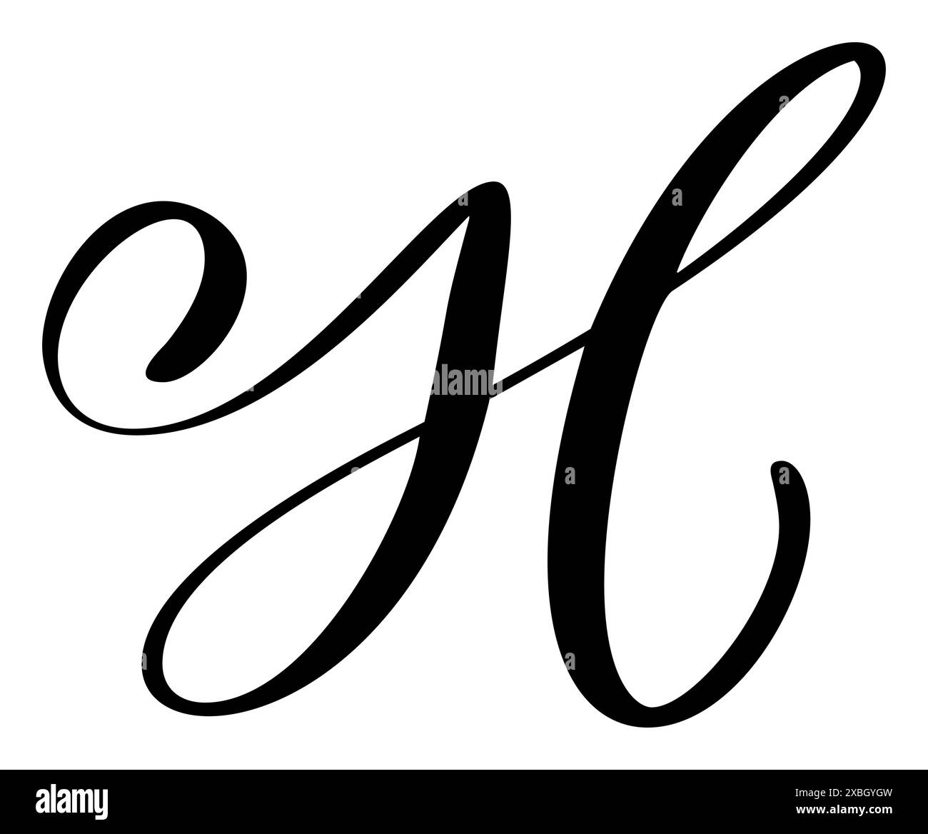 Vector calligraphy hand drawn letter H. Script font logo icon ...