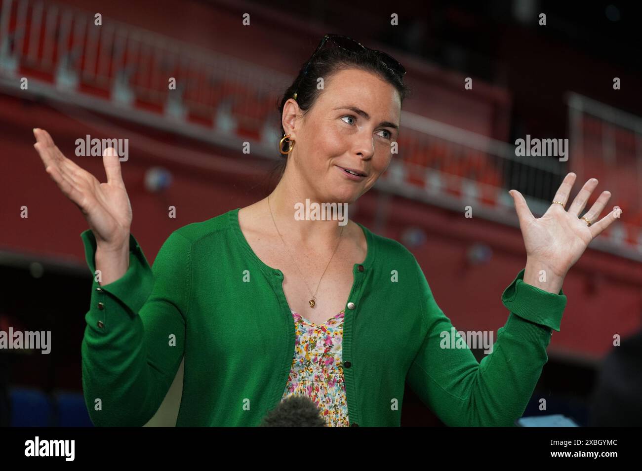 Independent candidate Saoirse McHugh speaking to the media as counting ...