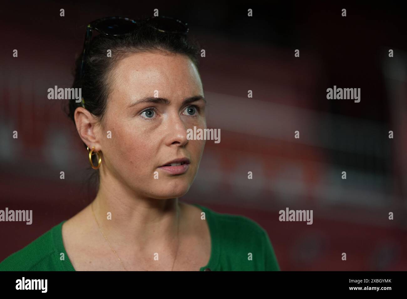 Independent candidate Saoirse McHugh speaking to the media as counting ...