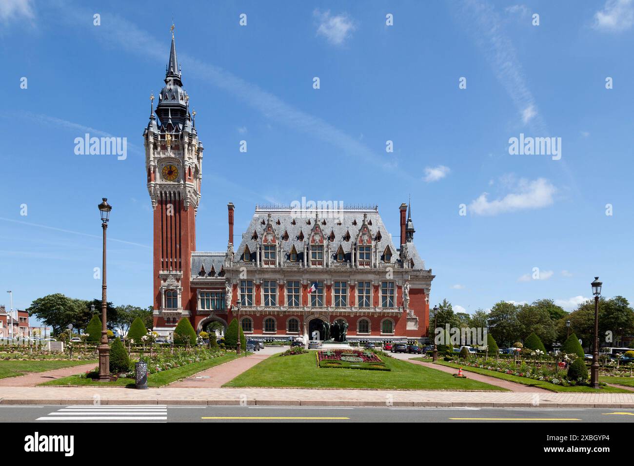 Calais, France - June 22 2020: The town hall is a building designed by ...