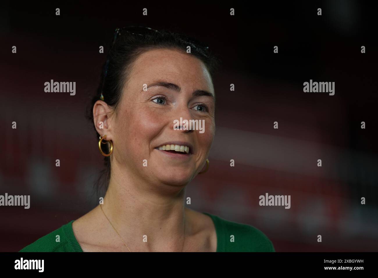 Independent candidate Saoirse McHugh speaking to the media as counting ...