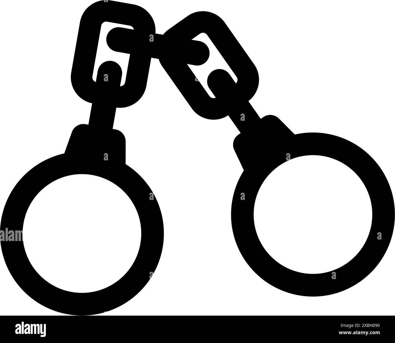 A simple black silhouette of a pair of handcuffs against a plain white ...