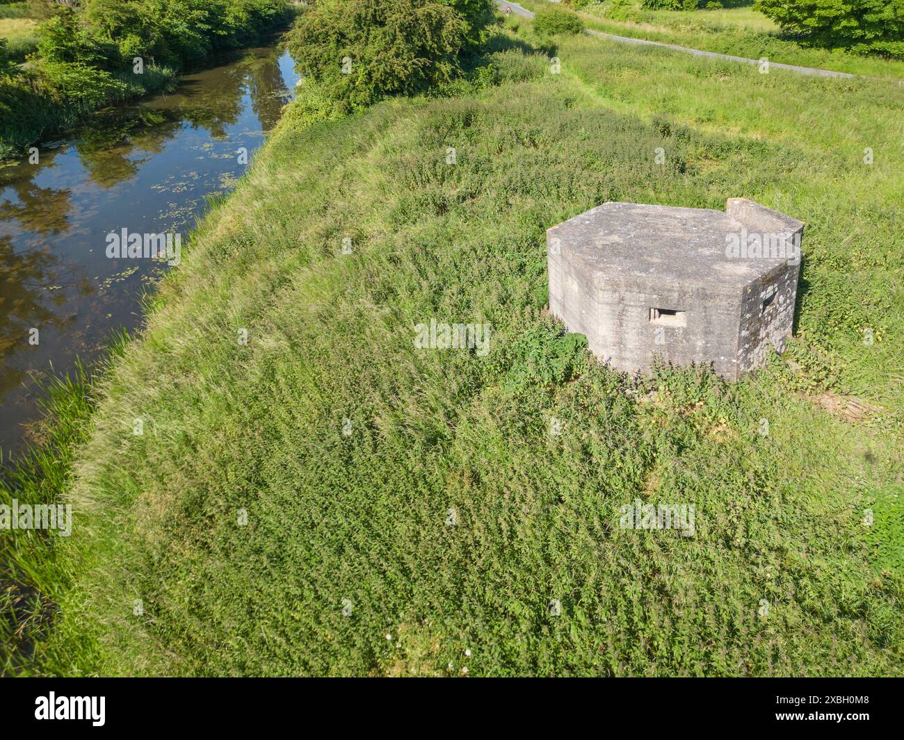 aerial view of the royal military canal and a pill box in appledore ...
