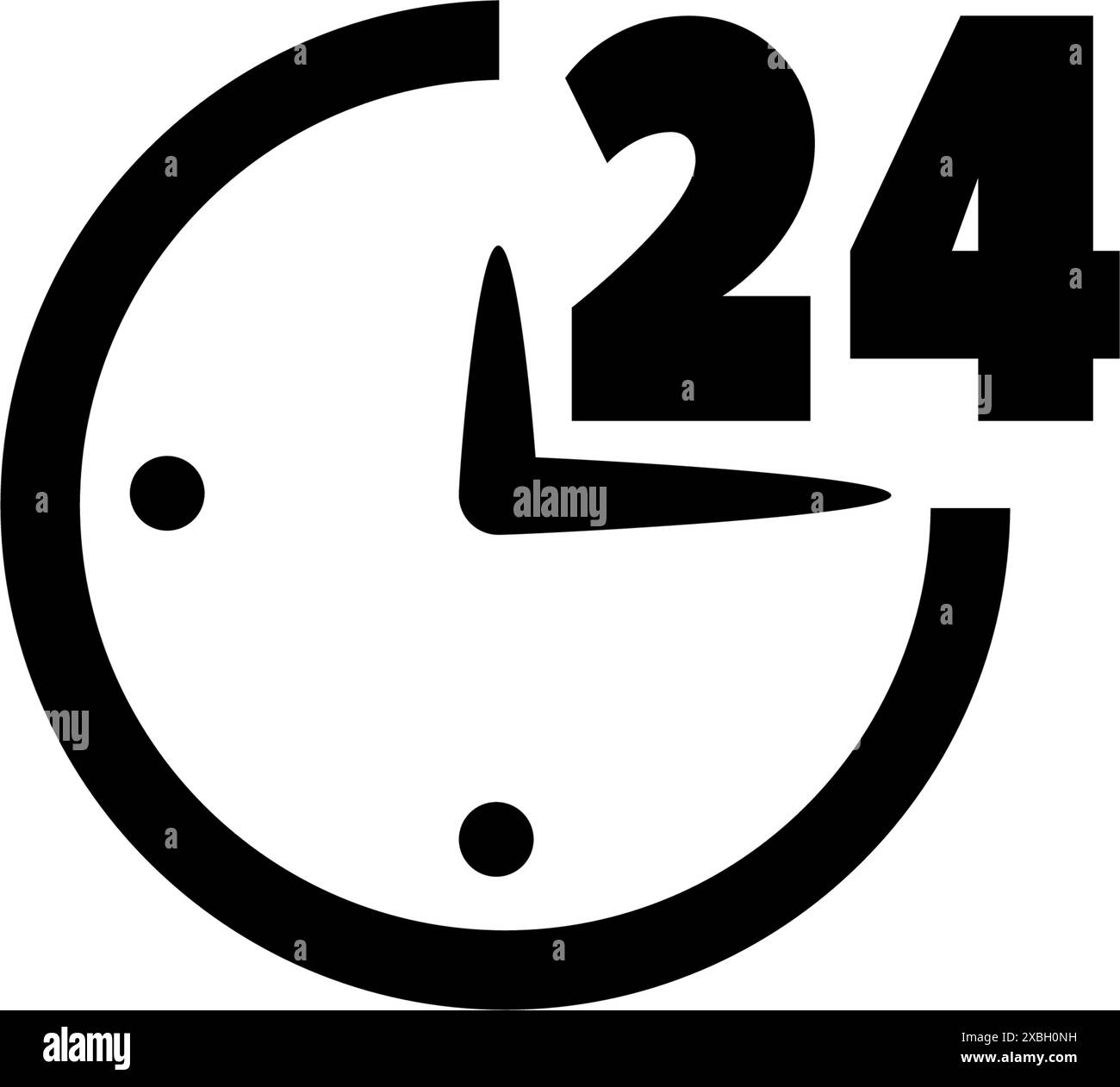 A minimalist black and white icon depicting a stylized 24-hour clock ...
