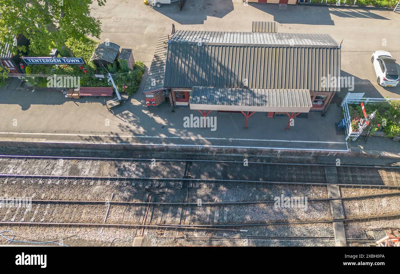 aerial view of tenterden town railway station platform on the kent and ...