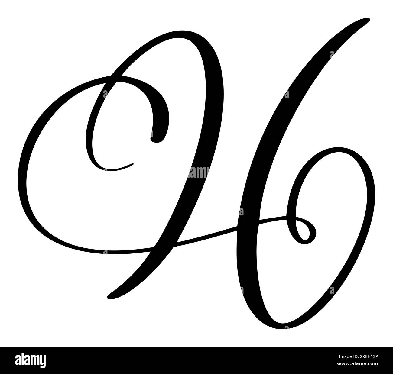 Vector calligraphy hand drawn letter H. Script font logo icon ...