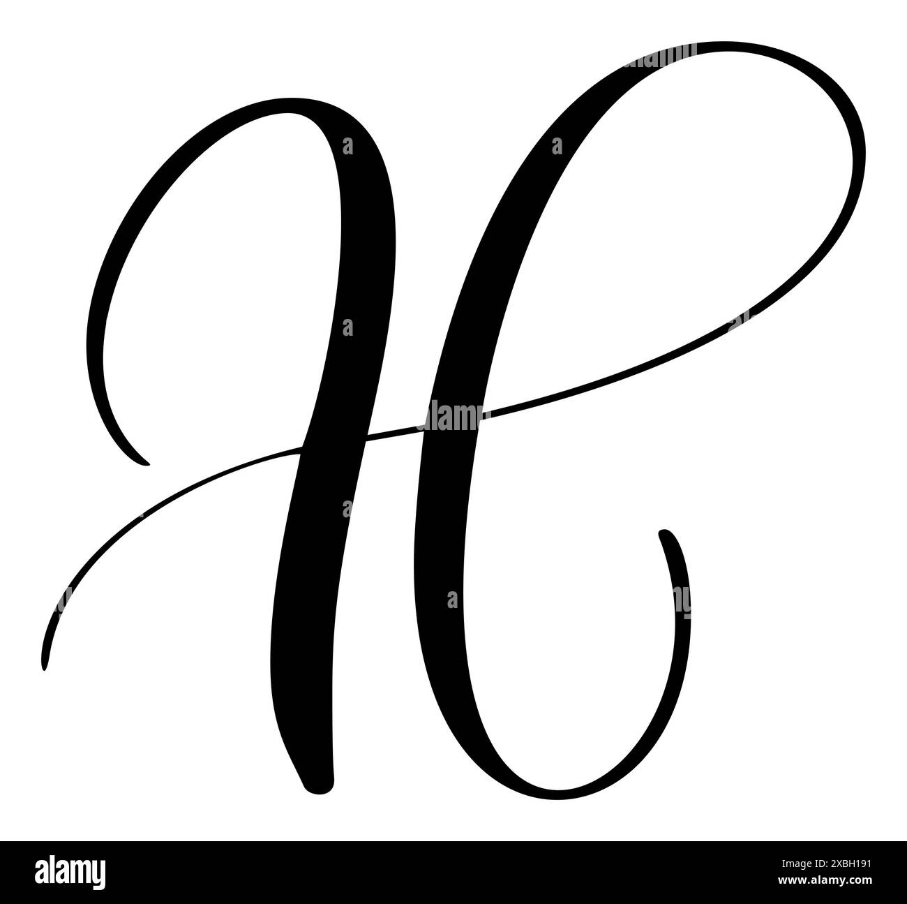 Vector calligraphy hand drawn letter H. Script font logo icon initials ...
