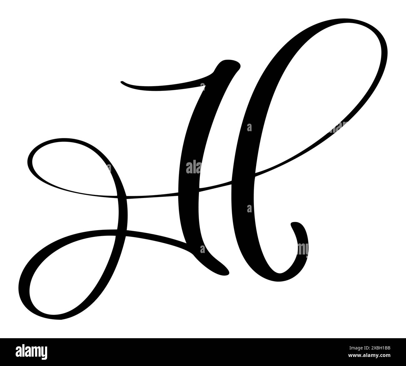 Hand drawn vector calligraphy letter H drop cap. Script font logo ...