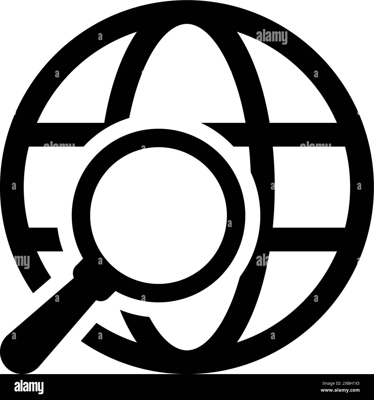 Vector icon of a magnifying glass over a world map, symbolizing global ...