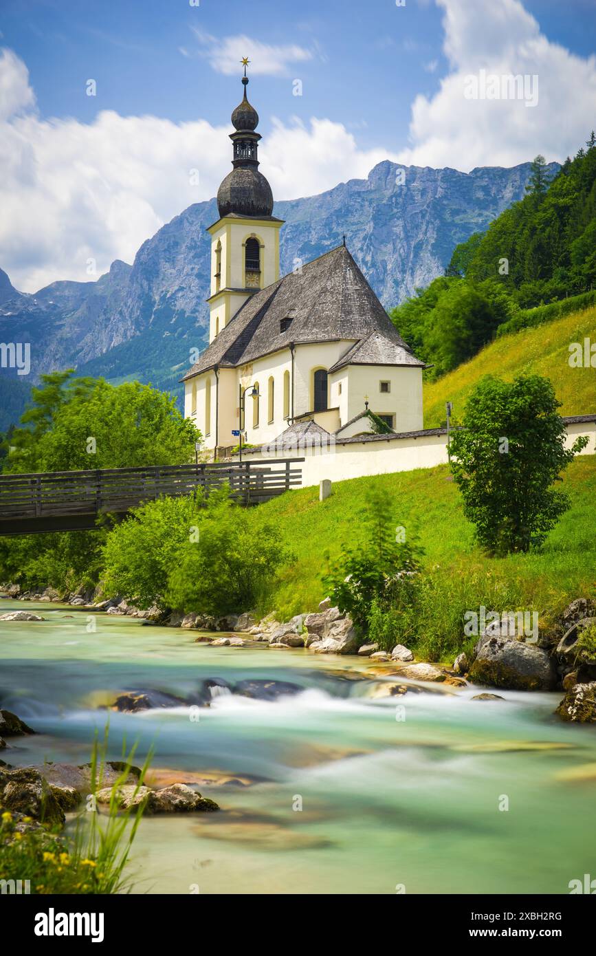 Famous chapel St. Sebastian in Ramsau in the Bavarian Alps, near ...