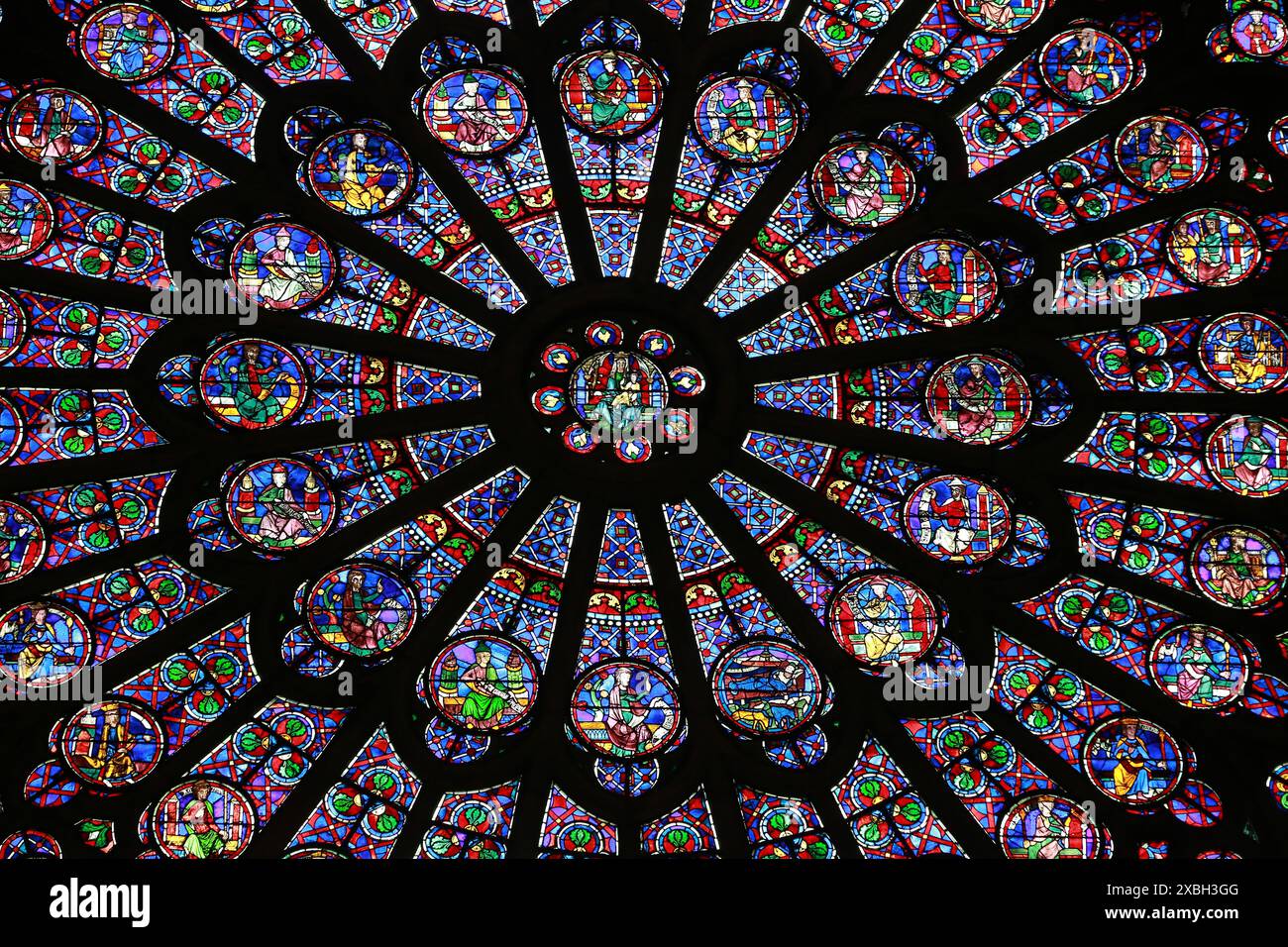 North Rose window at Notre Dame cathedral dates Stock Photo - Alamy