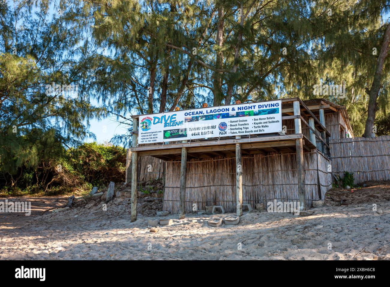 Mozambique, Gaza, Bilene, A diving centre on the beach at Praia do ...