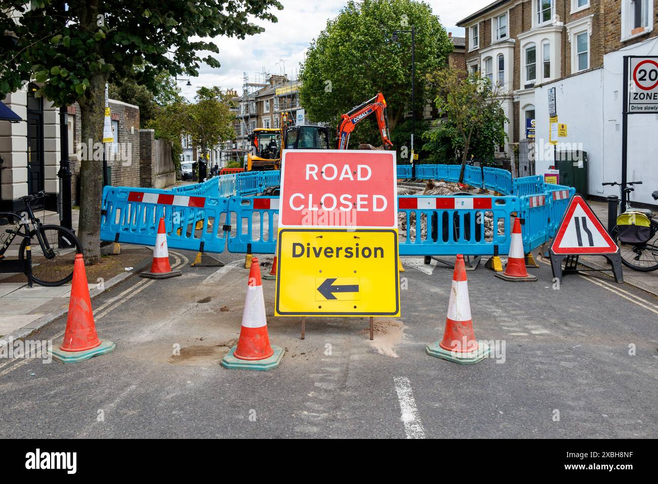 Road closure in St. John's Grove, a residential road in North Islington ...