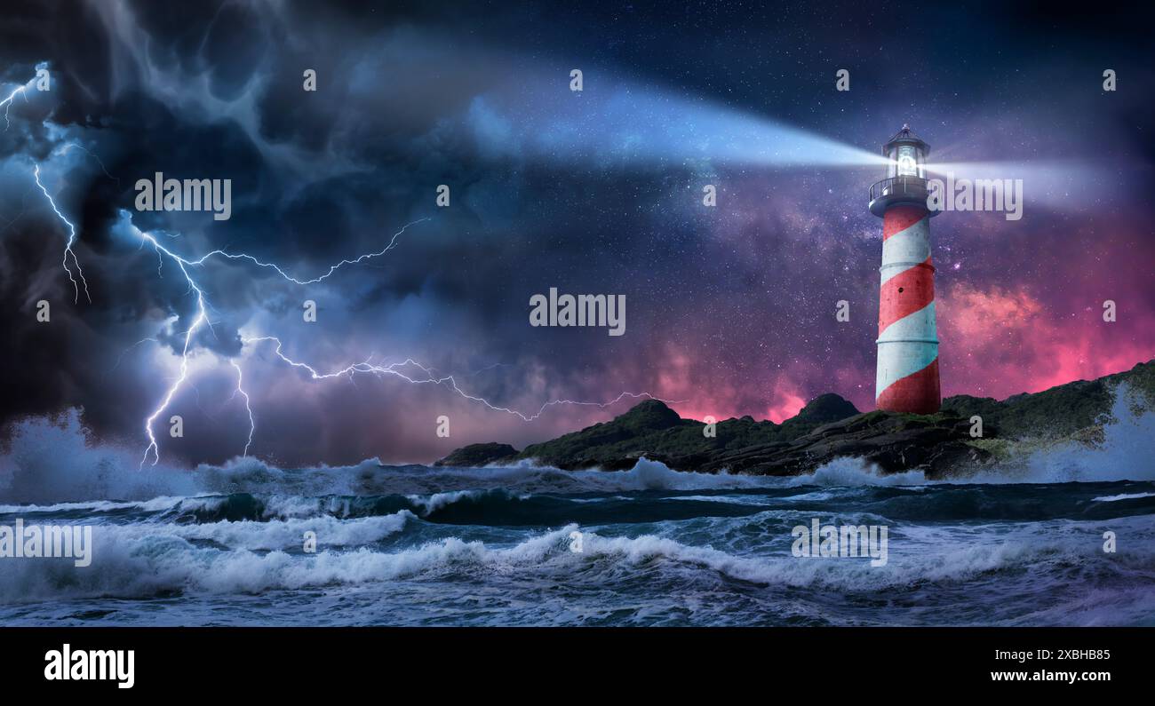 Lighthouse In Storm - Leader And Vision Concept - Landscape With Milky ...