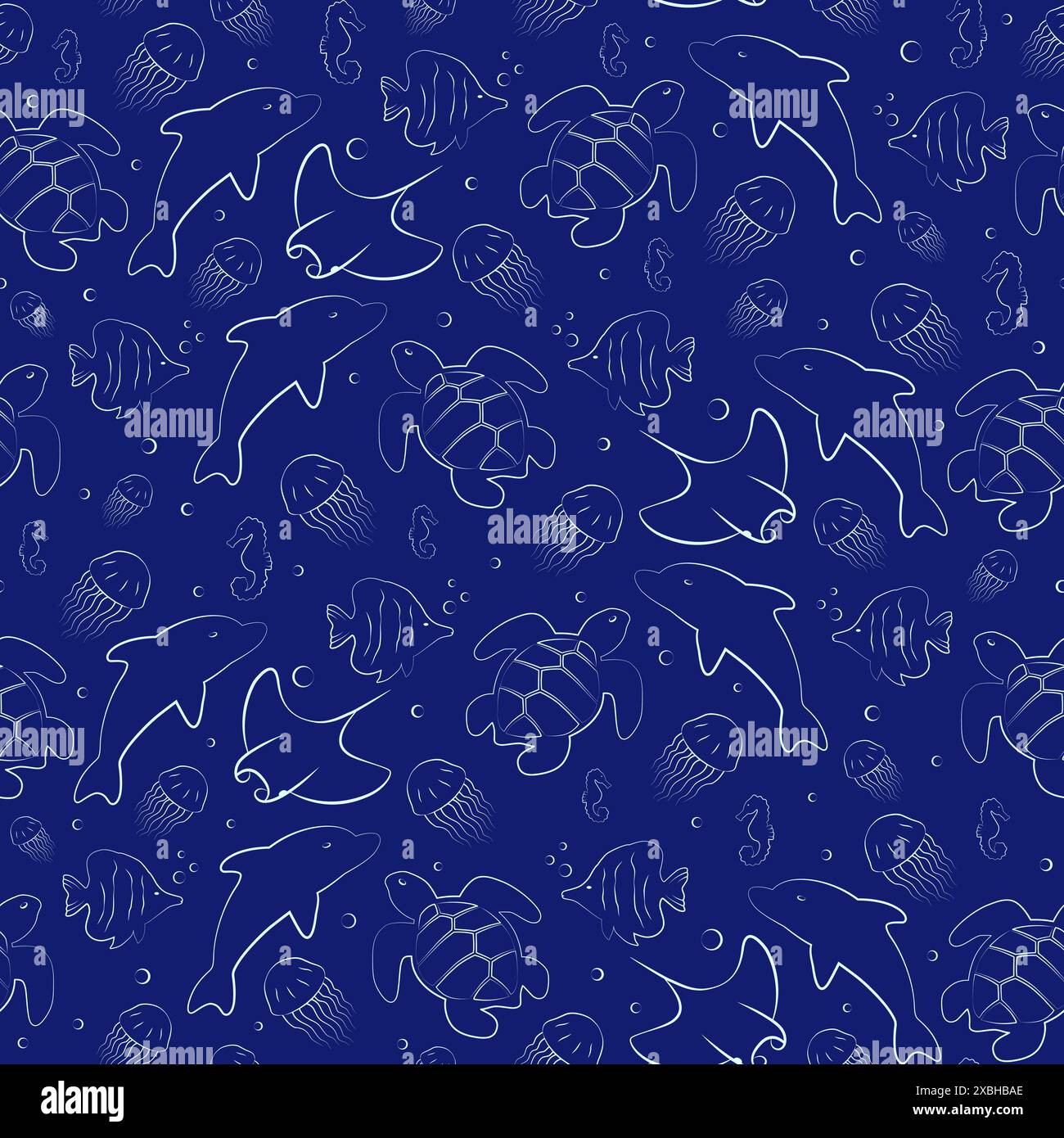 Cute sea and ocean cartoon animals and fishes sketch pattern. Seamless ...