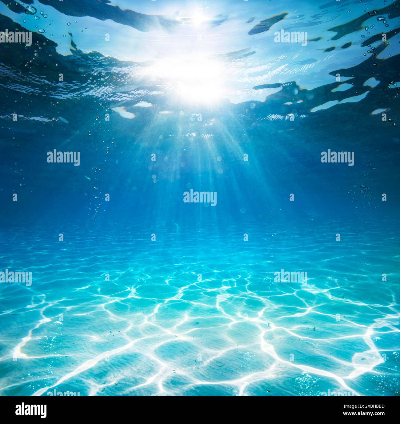 Underwater In Blue Sea - Deep Water Abyss With Abstract Sunshine Stock ...