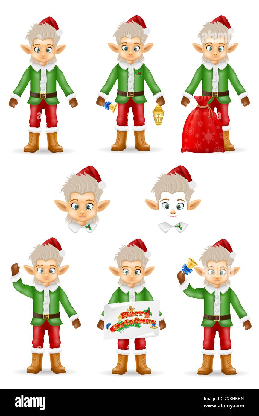 christmas elf santa claus helper vector illustration isolated on white ...