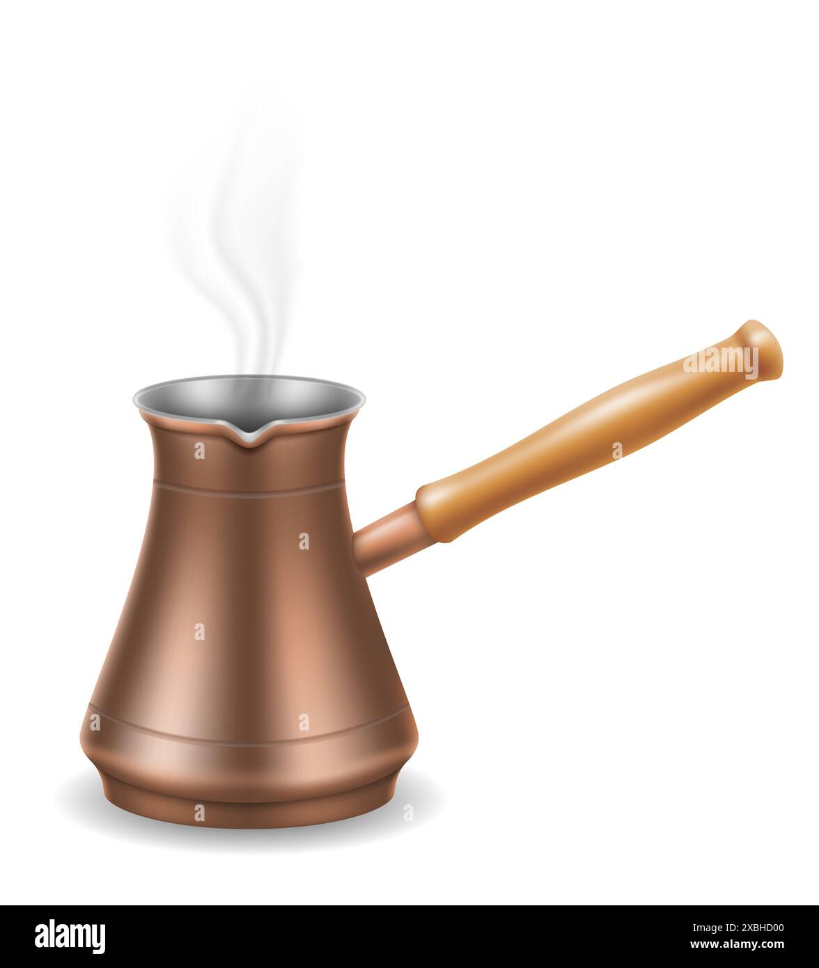 copper turkish coffee pot with wooden handle for making drink vector ...