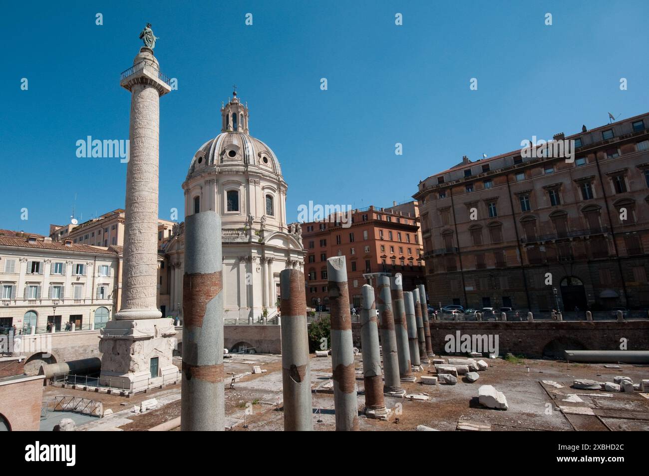 Italy, Lazio, Rome, Trajan's Column background Ulpia Basilica Stock ...
