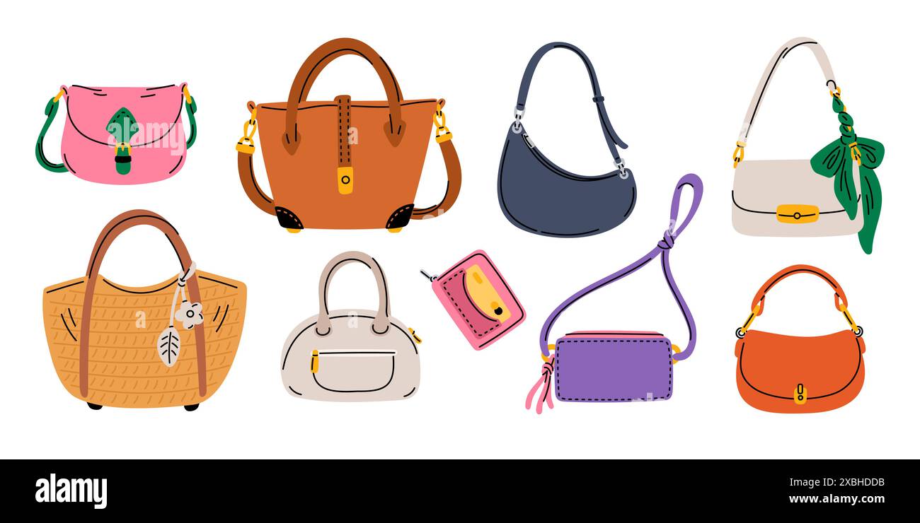 Woman purse. Colorful funny ladies bags. Modern fashion shopping ...